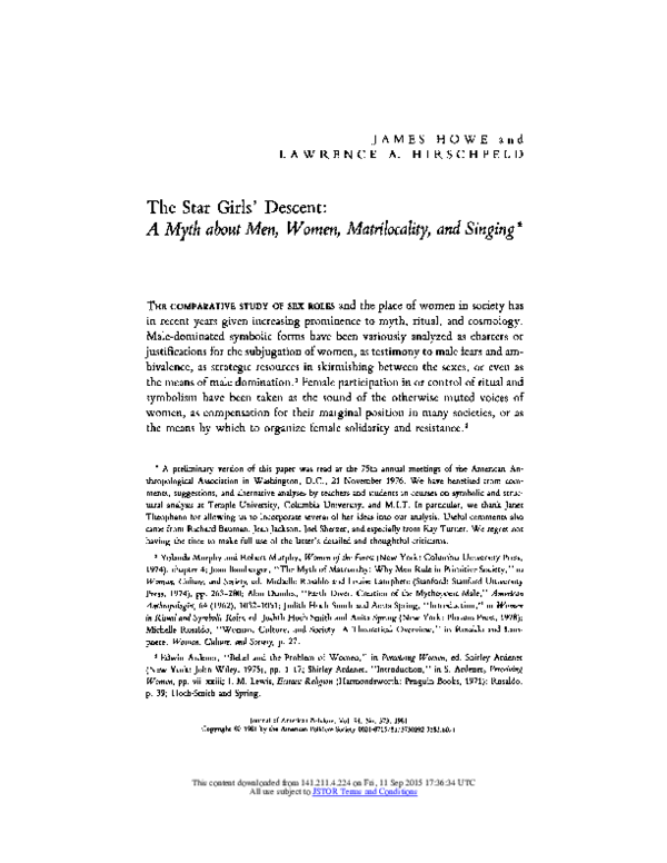 (PDF) The Star Girls' Descent: A Myth about Men, Women, Matrilocality ...