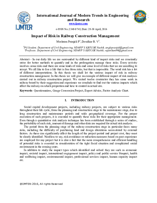(PDF) Impact of Risk in Railway Construction Management