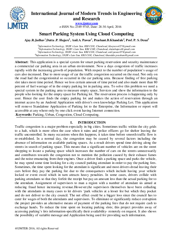 (PDF) Smart Parking System Using Cloud Computing
