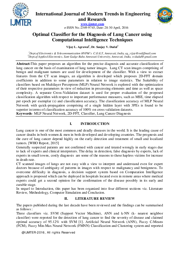 (PDF) Optimal Classifier for the Diagnosis of Lung Cancer using Computational Intelligence ...