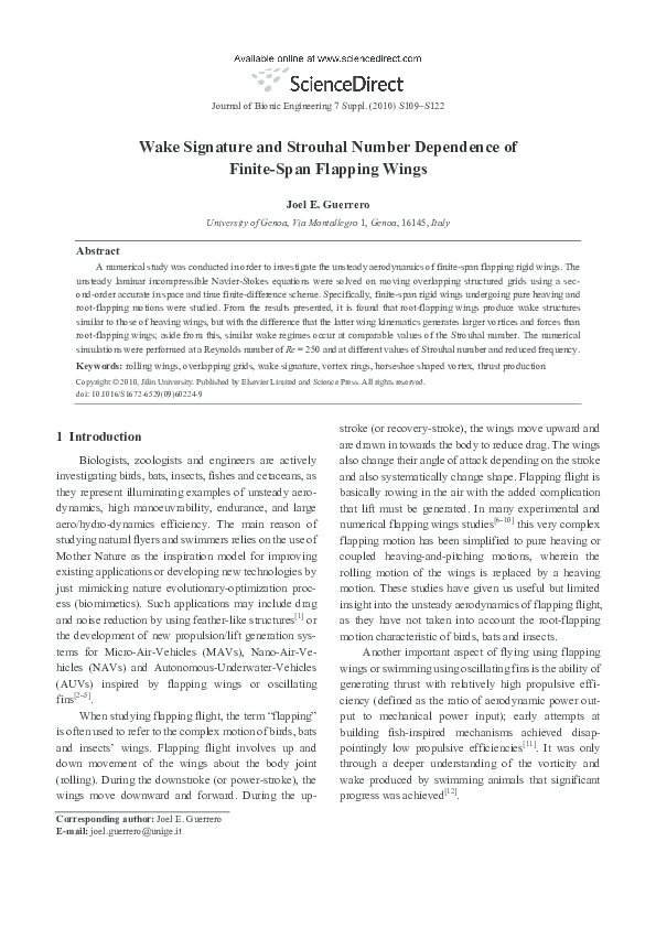 (PDF) Wake Signature and Strouhal Number Dependence of Finite-Span Flapping Wings