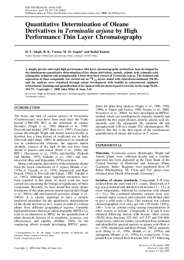 (PDF) Quantitative determination of oleane derivatives in Terminalia arjuna by high performance ...