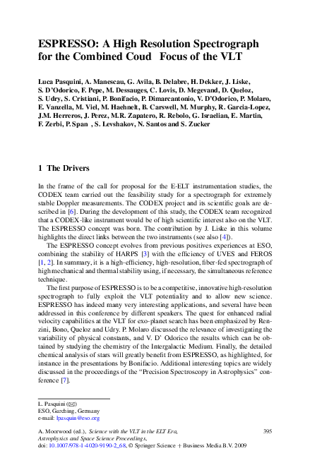 (PDF) ESPRESSO: A High Resolution Spectrograph for the Combined Coudé ...