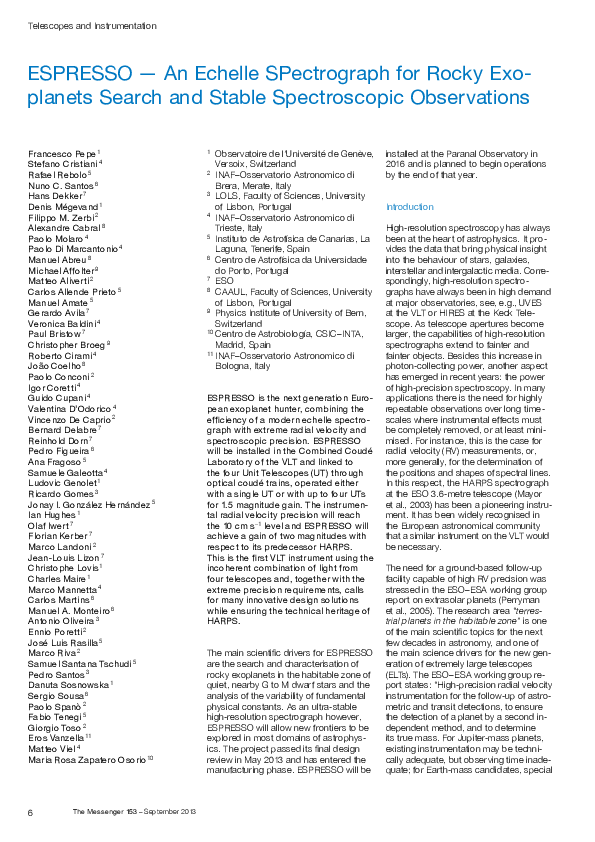 (PDF) ESPRESSO: the Echelle spectrograph for rocky exoplanets and ...