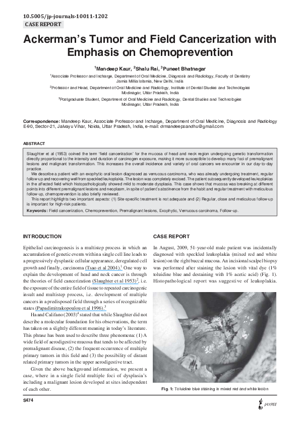(PDF) Ackerman’s Tumor and Field Cancerization with Emphasis on ...