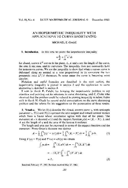 (PDF) An isoperimetric inequality with applications to curve shortening ...