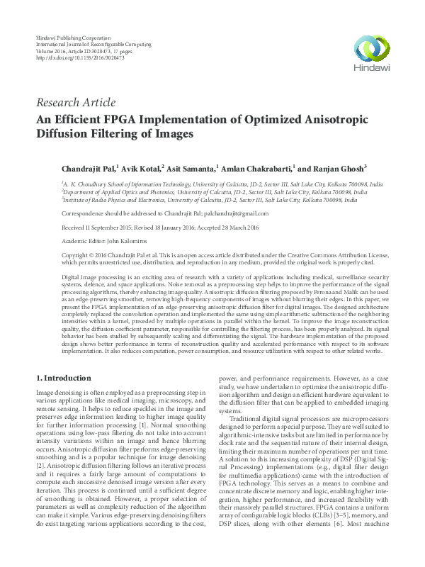 An Efficient Fpga Implementation Of Optimized Anisotropic Diffusion