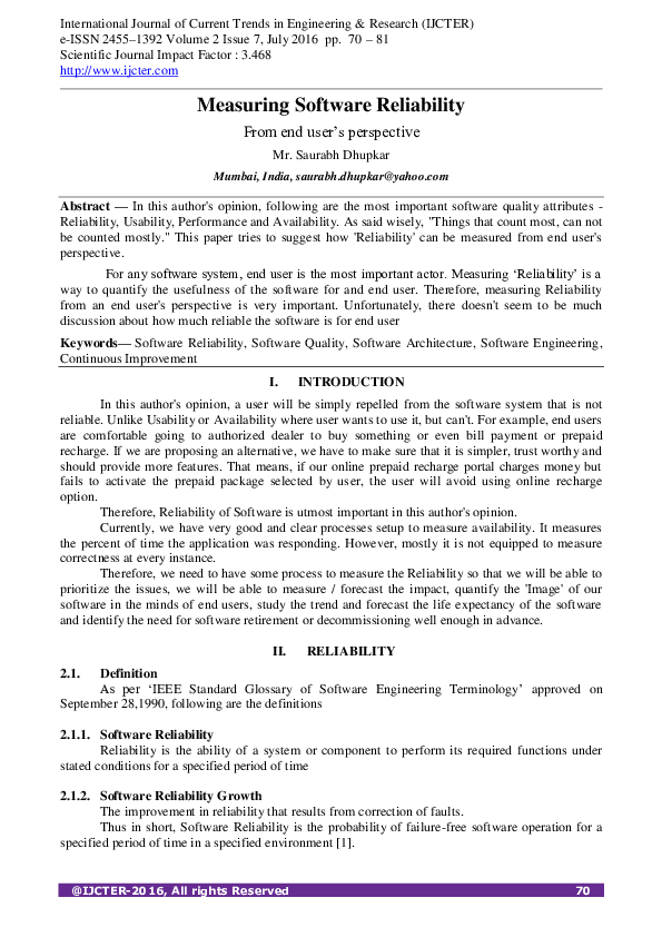 (PDF) Measuring Software Reliability From end user's perspective ...