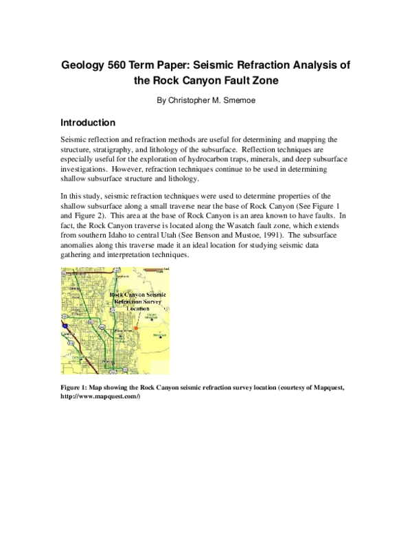 (DOC) Geology 560 Term Paper: Seismic Refraction Analysis of the Rock ...