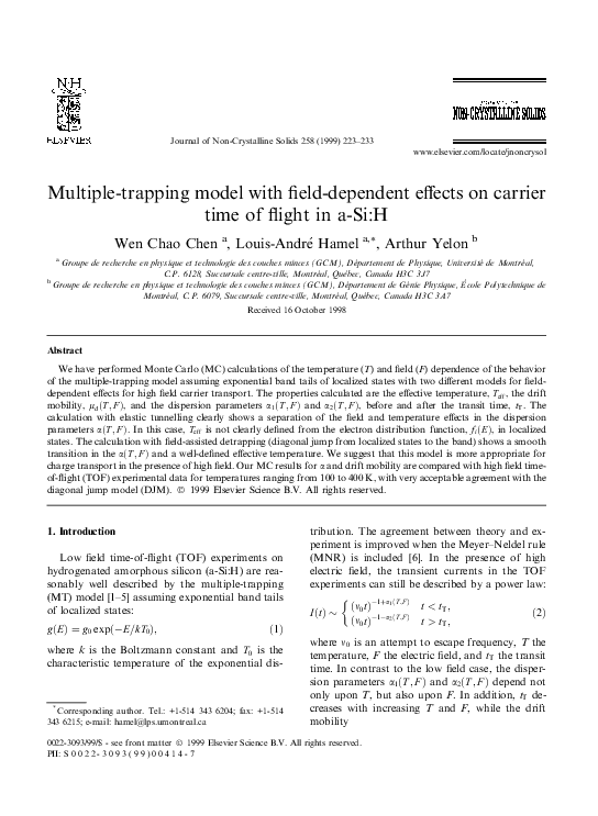 Pdf Multiple Trapping Model With Field Dependent Effects On Carrier Time Of Flight In A Sih