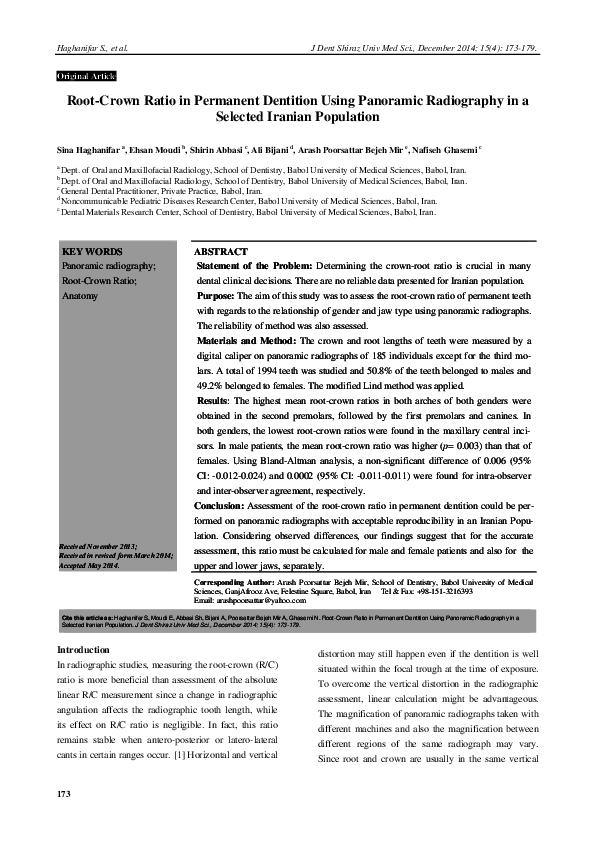 (PDF) Root-crown ratio in permanent dentition using panoramic ...