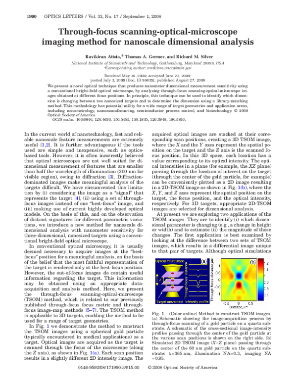 (PDF) Through-focus scanning-optical-microscope imaging method for nanoscale dimensional analysis
