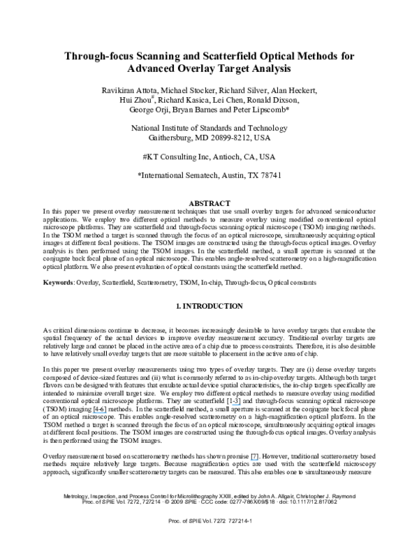 (PDF) Through-focus scanning and scatterfield optical methods for ...