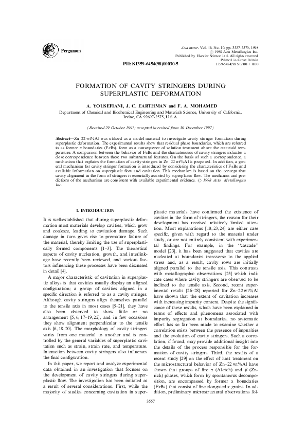 (PDF) Formation of cavity stringers during superplastic deformation