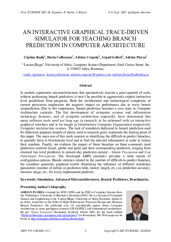 Pdf An Interactive Graphical Trace Driven Simulator For Teaching Branch Prediction In Computer 