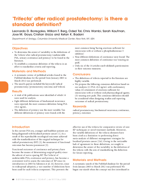 (PDF) ‘Trifecta’ after radical prostatectomy: is there a standard ...