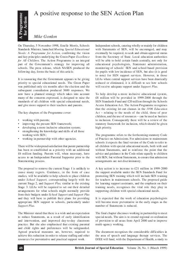 (PDF) A Positive Response to the SEN Action Plan