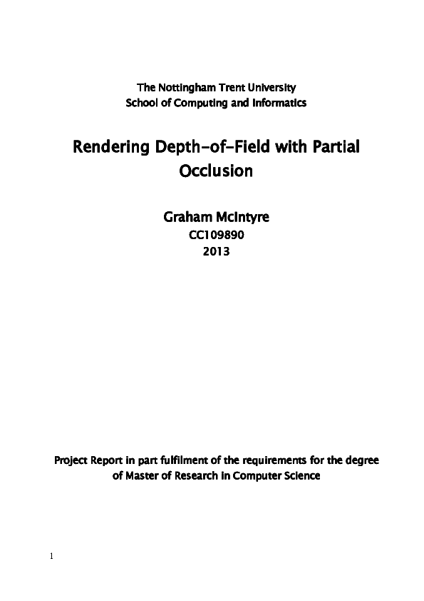 (PDF) Rendering Depth-of-Field with Partial Occlusion