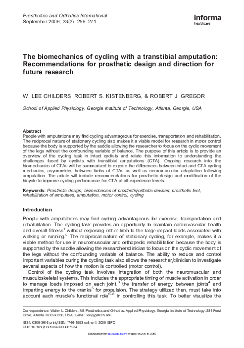 (PDF) The biomechanics of cycling with a transtibial amputation ...