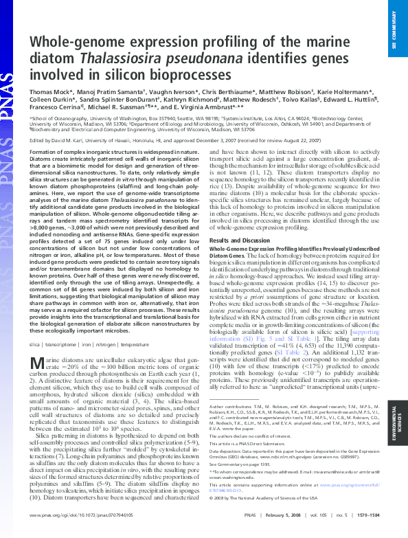(PDF) Whole-genome expression profiling of the marine diatom ...