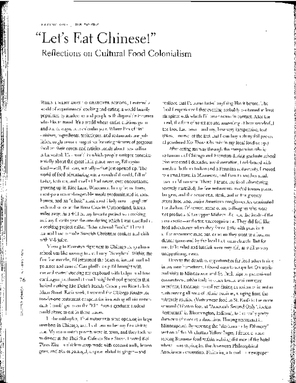 (PDF) " Let's Eat Chinese!": Reflections on Cultural Food Colonialism