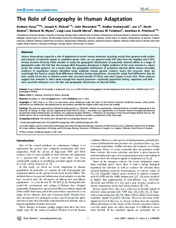 (PDF) The Role of Geography in Human Adaptation | JUN LI - Academia.edu