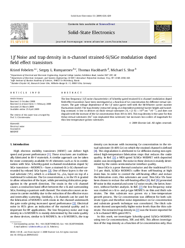 (PDF) 1/f Noise and trap density in n-channel strained-Si/SiGe ...
