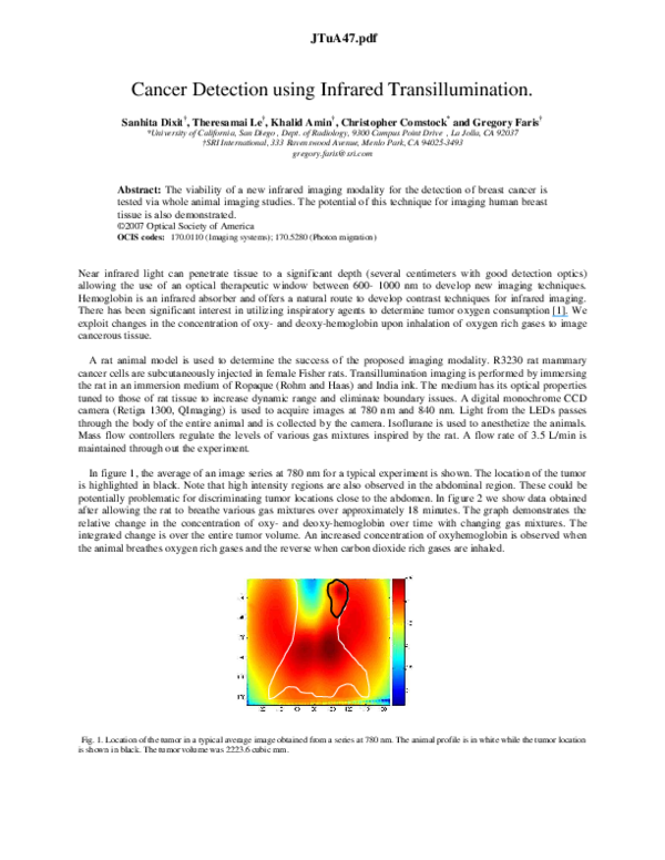 Pdf Cancer Detection Using Infrared Transillumination