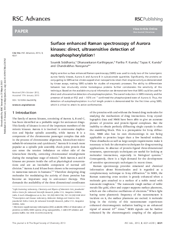 Pdf Surface Enhanced Raman Spectroscopy Of Aurora Kinases Direct Ultrasensitive Detection Of