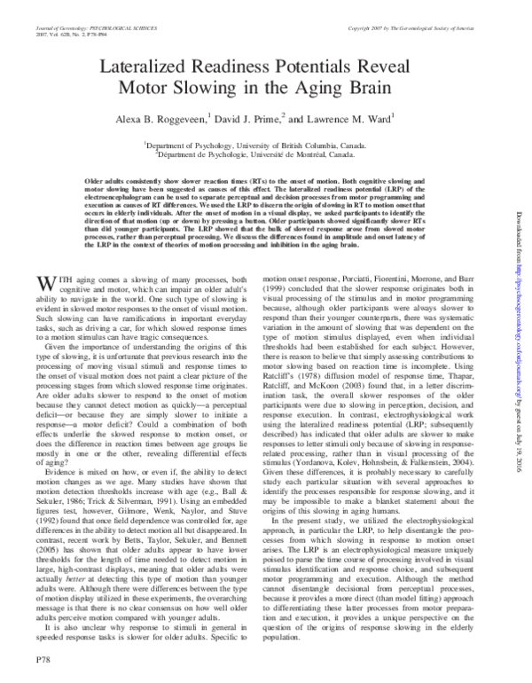 (PDF) Lateralized Readiness Potentials Reveal Motor Slowing in the ...