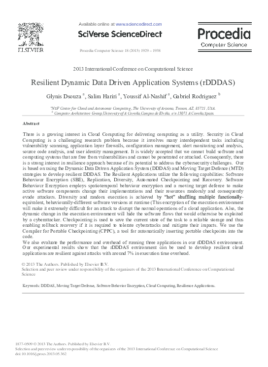 Pdf Resilient Dynamic Data Driven Application Systems Rdddas