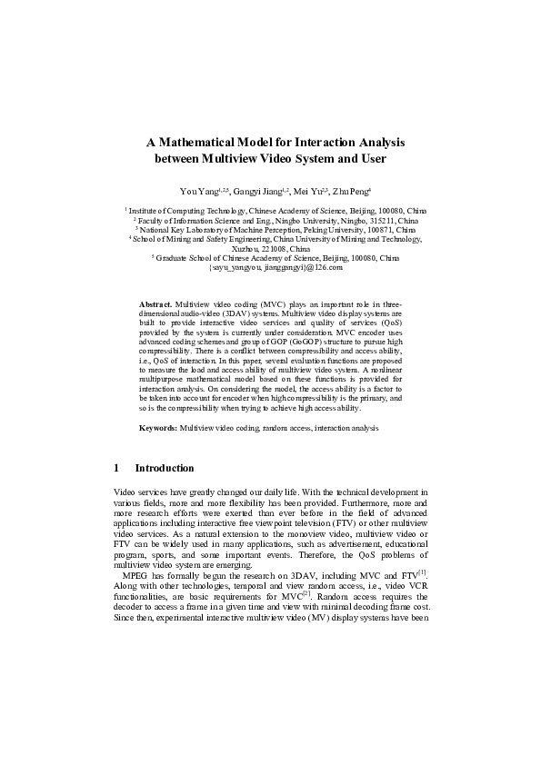 (PDF) A Mathematical Model for Interaction Analysis Between Multiview Video System and User