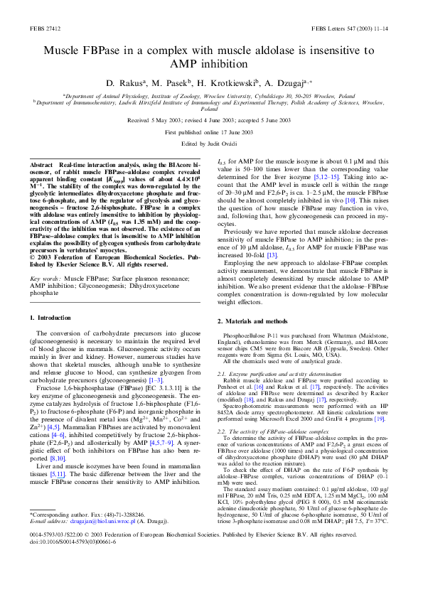 (PDF) Muscle FBPase in a complex with muscle aldolase is insensitive to ...