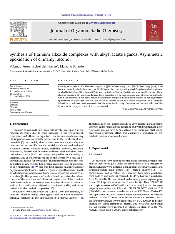 (PDF) Synthesis of titanium alkoxide complexes with alkyl lactate ...