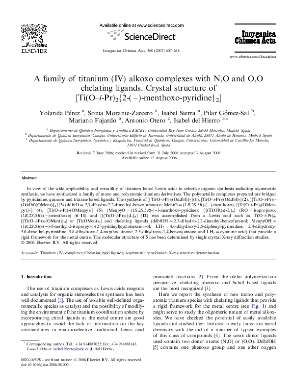 (PDF) A family of titanium (IV) alkoxo complexes with N,O and O,O ...