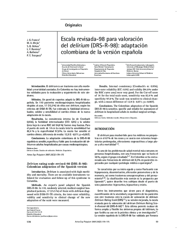 (PDF) Escala revisada-98 para valoración del delirium (DRS-R-98 ...
