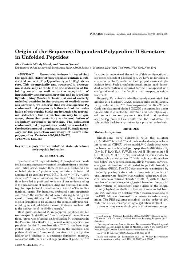 (PDF) Origin of the sequence-dependent polyproline II structure in ...