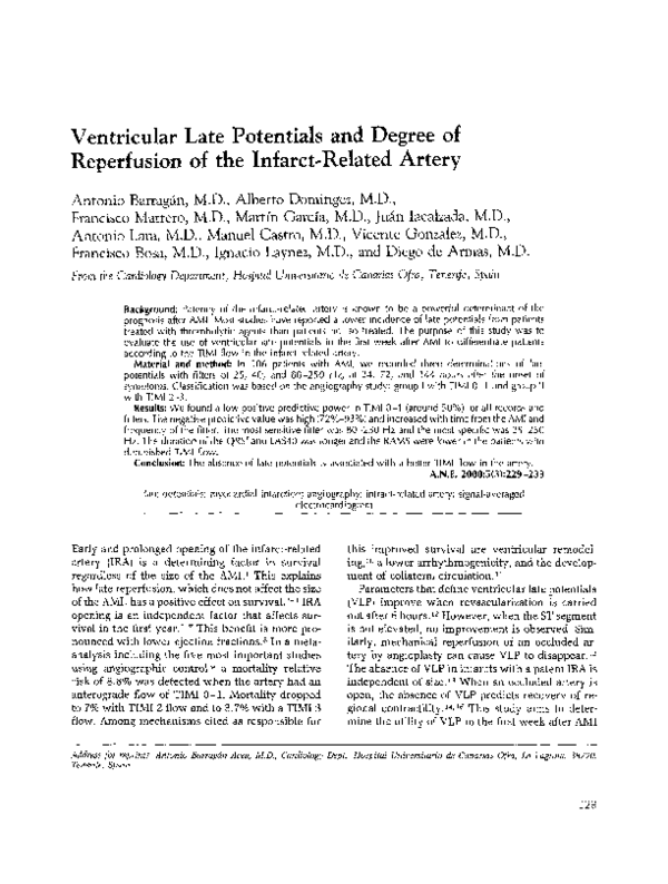 Pdf Ventricular Late Potentials And Degree Of Reperfusion Of The Infarct Related Artery