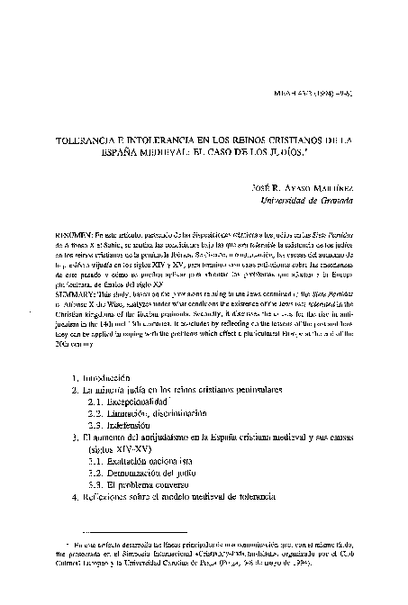 (PDF) Tolerancia e intolerancia en los reinos cristianos de la España ...