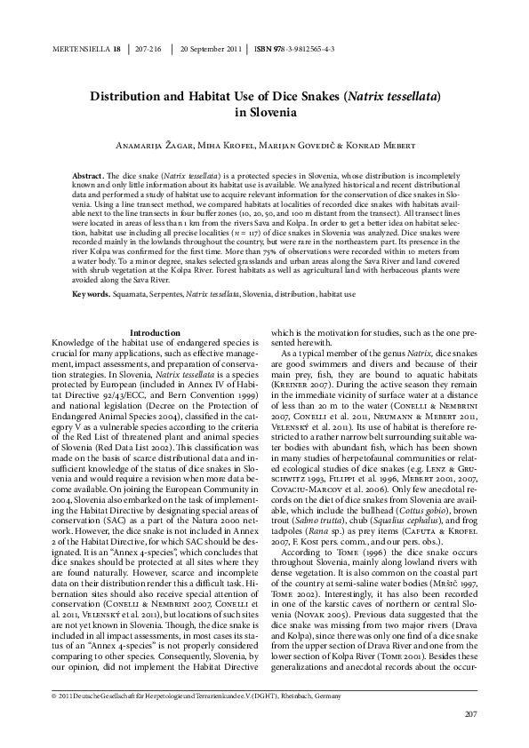 (PDF) Distribution and Habitat Use of Dice Snakes (Natrix tessellata ...