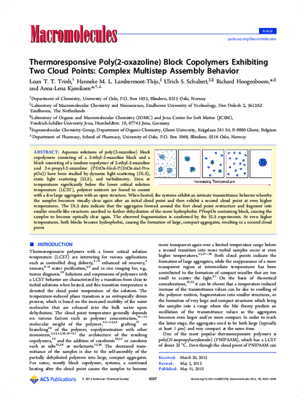 (PDF) Thermoresponsive Poly(2-oxazoline) Block Copolymers Exhibiting Two Cloud Points: Complex ...