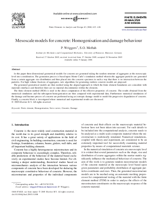 (PDF) Mesoscale models for concrete: Homogenisation and damage behaviour