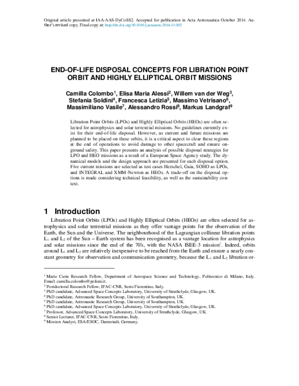 (PDF) End-of-life disposal concepts for libration point Orbit and ...