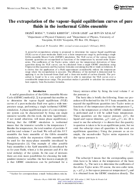 (PDF) The Extrapolation of Vapour–liquid Equilibrium Curves of Pure ...