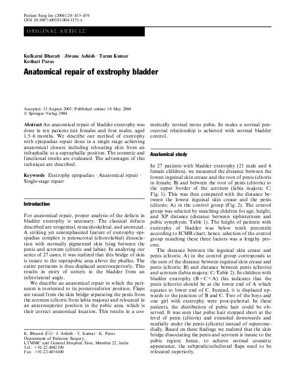 (PDF) Anatomical repair of exstrophy bladder