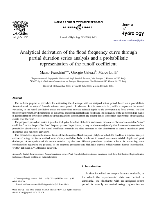 (PDF) Analytical derivation of the flood frequency curve through partial duration series ...
