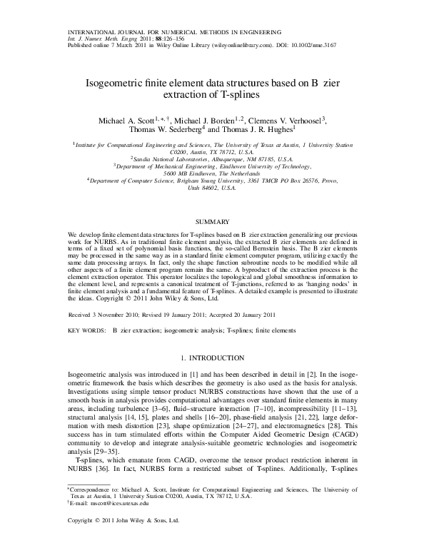 Pdf Isogeometric Finite Element Data Structures Based On Bézier Extraction Of T Splines