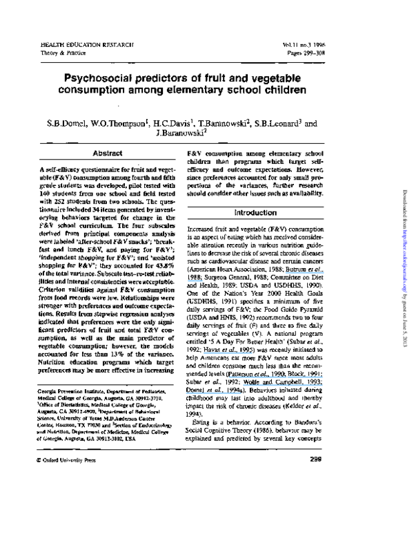 Pdf Psychosocial Predictors Of Fruit And Vegetable Consumption Among