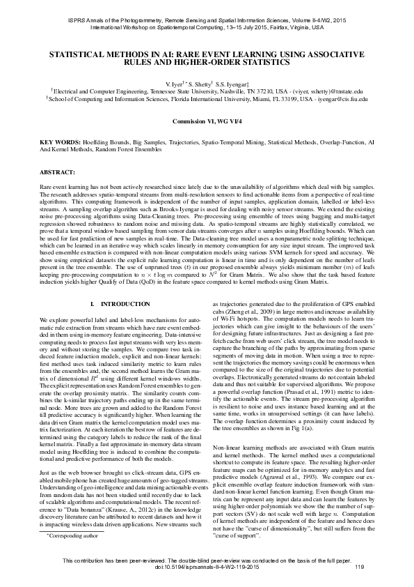 (PDF) STATISTICAL METHODS IN AI: RARE EVENT LEARNING USING ASSOCIATIVE RULES AND HIGHER-ORDER ...