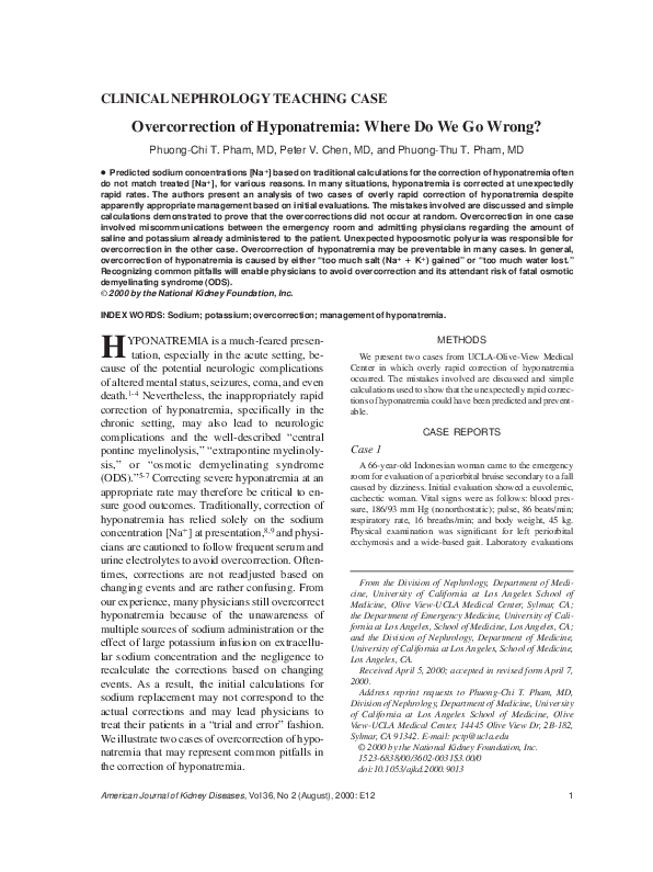 Pdf Overcorrection Of Hyponatremia Where Do We Go Wrong